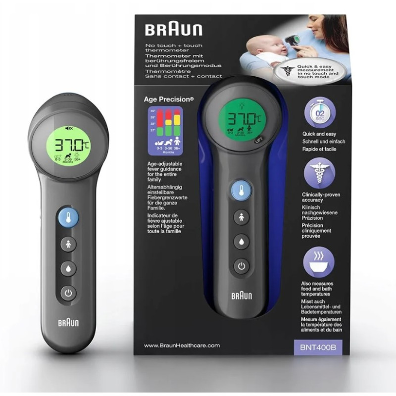 Termometr BNT400 BLACK bezkontaktowy do czoła BRAUN